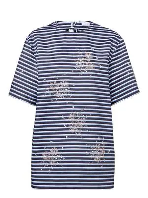 Rabanne Embellished Striped Cotton Jersey T-shirt - Blue