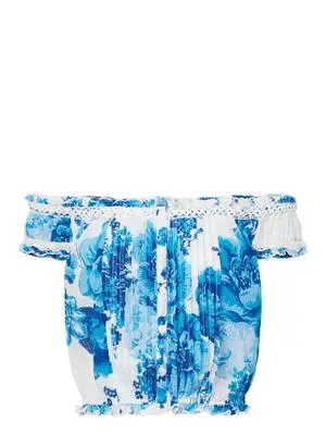 Poupette St Barth Alba Floral Off-shoulder Top - Blue