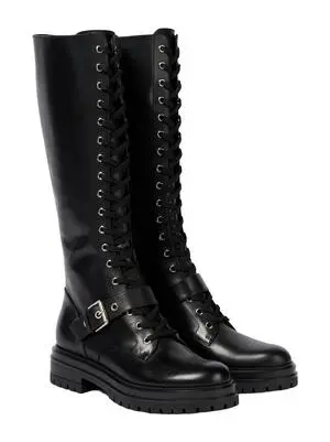 GIANVITO ROSSI Gianvito Rossi Miles Lace-Up Leather Knee-High Boots Black