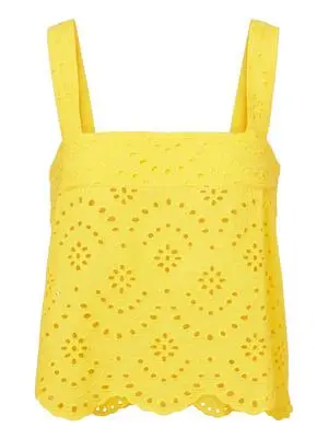 Poupette St Barth Noa Broderie Anglaise Cotton Top - Yellow