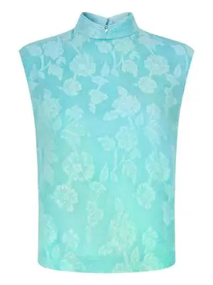 Shanghai Tang Floral-jacquard Top - Blue
