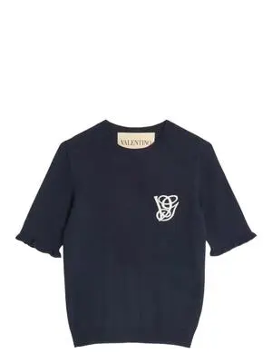 Valentino Garavani Embroidered Wool Top - Blue