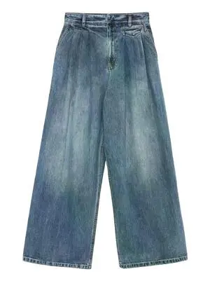 Tibi Pleated Wide Leg Jeans - Blue