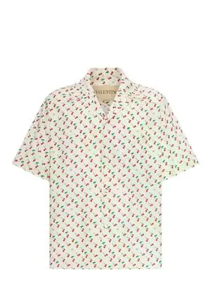 Valentino Garavani Bowling Shirt In Cotton Poplin With Cherryfic Print - Neutrals