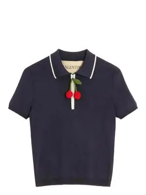 Valentino Garavani Cherry-charm Polo Top - Blue