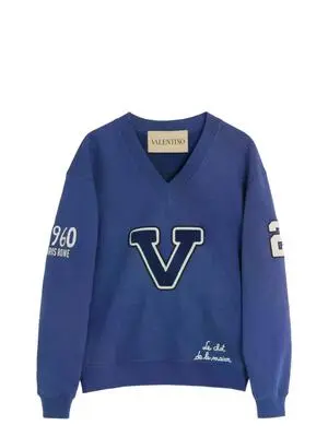 Valentino Garavani Embroidered Cotton Sweatshirt - Blue
