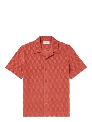 Mr P. Camp-collar Organic Cotton-terry Jacquard Shirt - Orange