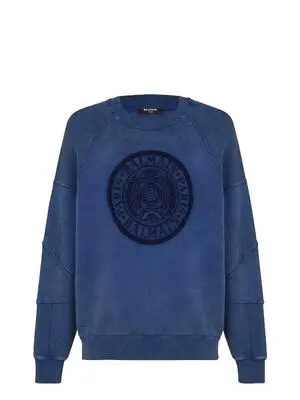 Balmain Ribbed Sweatshirt With Embroidery - Navy