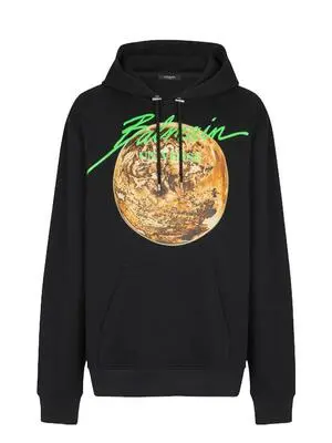 Balmain Printed Logo And Planet Hoodie - Black