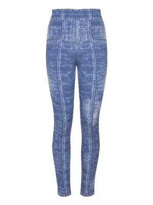 Balmain Jacquard Knit Leggings With Denim Effect - Blue