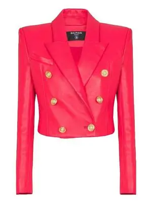 Balmain Cropped Lambskin 6-button Jacket - Pink