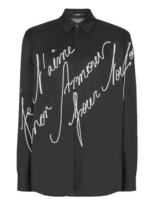 Balmain Loose Shirt With "love Letter" Embroidery - Black