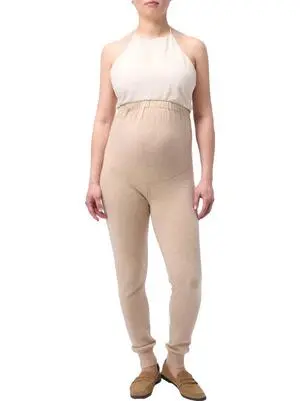 GOBI MONGOLIAN CASHMERE Over Bump Maternity Cashmere Knit Pants - Beige