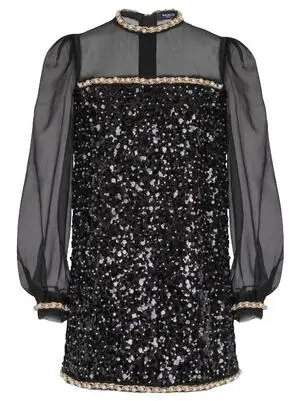 Balmain Chiffon And Beaded Sequin Dress - Black