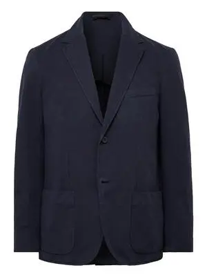 Sunspel Unstructured Garment-dyed Cotton And Linen-blend Twill Blazer - Blue