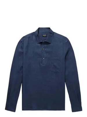 Zegna Oasi Linen Half-placket Shirt - Blue