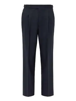 STOFFA Straight-Leg Pleated Wool Suit Trousers Navy