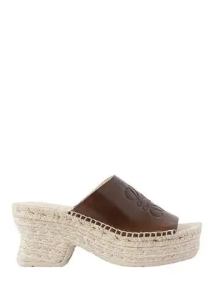 Loewe Paula's Ibiza Leather Platform Wedge Sandals Brown