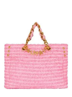 Balmain 1945 Soft Tote In Tweed-effect Raffia - Pink