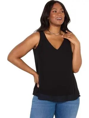 LIVE UNLIMITED Chiffon V-Neck Swing Vest Black