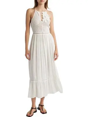 LIPSY Crochet Ruffle Hem Maxi Dress - White