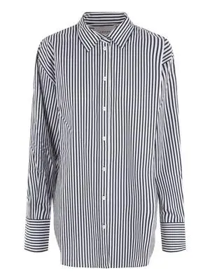 FRAME Oversize Striped Cotton Poplin Shirt Blanc Multi