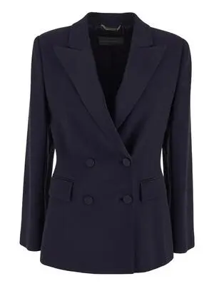 Alberta Ferretti Double-Breasted Wool Blazer Blue
