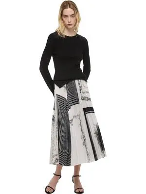 Helmut Lang Scarf Print Pleated Skirt - Black/white