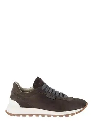 Brunello Cucinelli Suede Lace Up Sneakers Brown