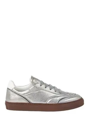 Brunello Cucinelli Lamé-effect Leather Sneakers - Silver