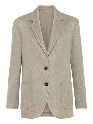 Brunello Cucinelli Ribbed Blazer With Monili Chain Detail - Neutrals