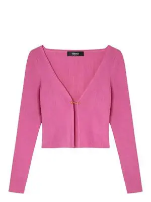 Versace Safety Pin Ribbed-knit Cardigan - Pink