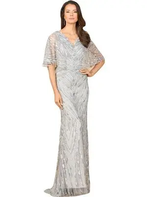 LARA NEW YORK Cape Sleeve Mermaid Gown - Grey