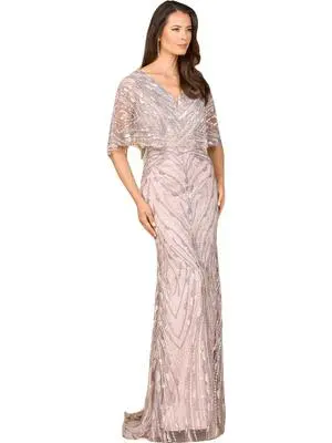 LARA NEW YORK Cape Sleeve Mermaid Gown - Purple