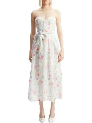 Bardot Floral Strapless Midi Dress - Summer White Floral