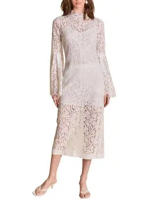 Endless Rose Lace Midi Dress With Long Bell Sleeves - White