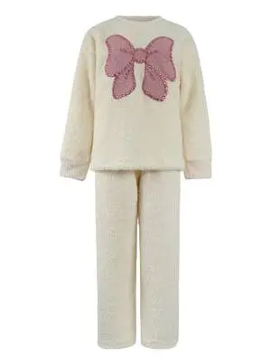 LOLA + THE BOYS Fuzzy Set With Bow Detail - White