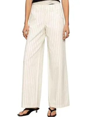 Sanctuary Arden Wide Leg Pinstripe Jeans - Bleached White Pinstripe