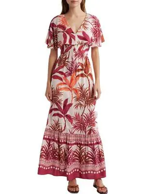 LIPSY Palm Print Open Back Maxi Dress