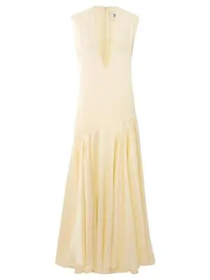 Tove Edan Pleated Silk-satin Gown - Yellow