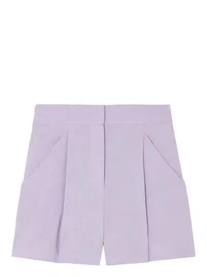 Veronica Beard Elbe Pleated Woven Shorts - Purple
