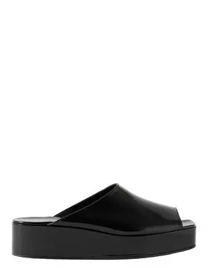 THE ROW Emi Glossed-leather Platform Slides - Black