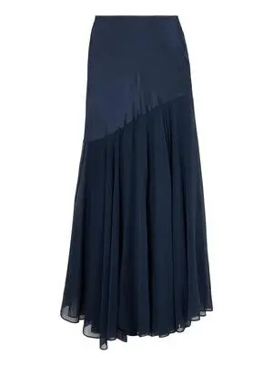 Tove Sinead Asymmetric Silk-satin And Georgette Maxi Skirt - Blue
