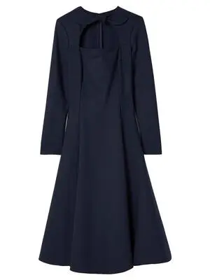 Oscar De La Renta Tie-neck Cutout Wool-blend Midi Dress - Blue