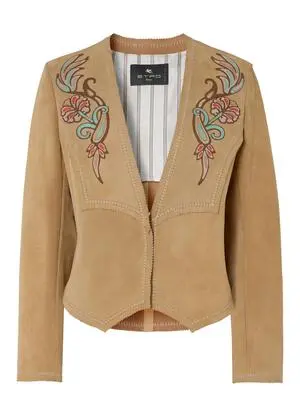 Etro Appliquéd Suede Jacket - Neutrals