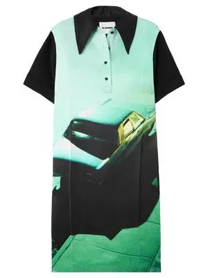 JIL SANDER Printed Satin Midi Dress - Green