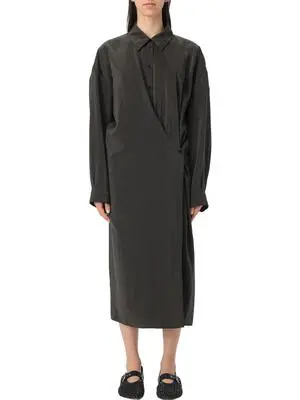LEMAIRE Long Sleeve Collared Wrap Dress - Coffee
