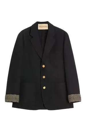 Valentino Garavani Jacquard-trim Single-breasted Blazer - Black