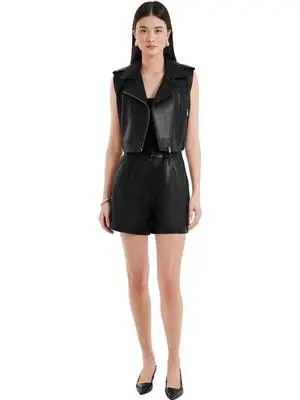 Rudsak Betty Cropped Leather Vest - Black