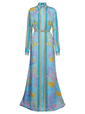 Versace Underwater Barocco Silk Twill Maxi Dress - Blue